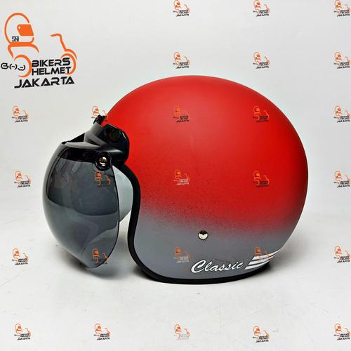 Jual HELM BOGO TUTON CLASSIC RED DOFF GREY WHITE HALF FACE RETRO SNI ...