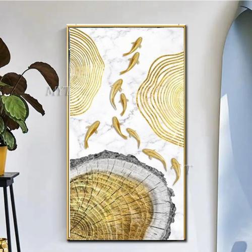 Jual lukisan tangan ikan berwarna emas lukisan dinding rumah ruang tamu ...