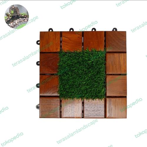Jual decking tile lantai kayu jati mix rumput sintetis motif kotak ...