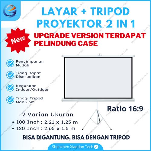 Promo Tripod Layar Proyektor 100-120 Inch 16:9 With Case Pelindung ...