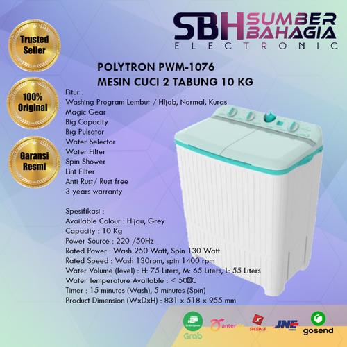 Jual POLYTRON PWM-1076 MESIN CUCI 2 TABUNG 10 KG (NEW) (KHUSUS BANDUNG ...