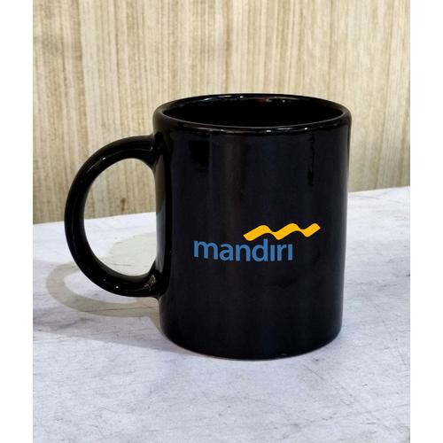 Jual Custom Mug Hitam Logo BANK MANDIRI / Souvenir Mug Hitam Keramik ...