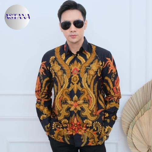 Jual Batik Pria Lengan Panjang Tampil Elegan Batik Hitam Emas Raja ...