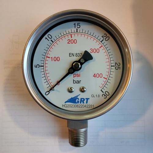 Jual GRT Pressure Gauge 4 Inch Full SS Bottom Connection 30Bar 1/2NPT ...