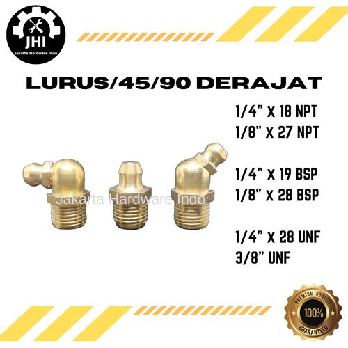 Jual NIPPLE GREASE KUNINGAN 1/4 1/8 3/8 NEPEL LURUS/45°/90° - Kota ...