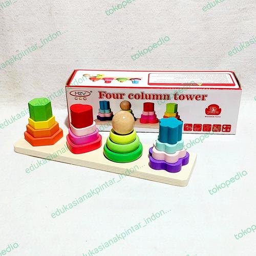 Jual Mainan edukasi anak Four column tower / Menara geometri wooden ...