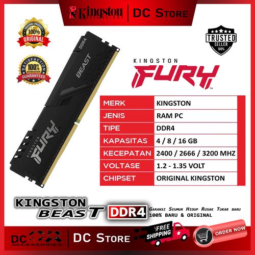 Promo RAM PC KINGSTON FURY BEAST DDR4 16GB HYPERX FURY PC MEMORY - 4GB, 2400MHZ - Kota Malang ...