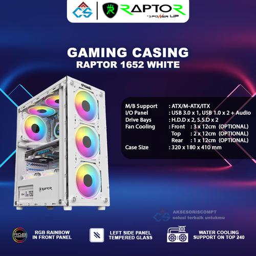 Jual Casing Gaming PowerUp Raptor 1652 White - Casing Gaming - 3Fan ...