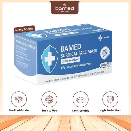 Jual BAMED SURGICAL FACE MASK 3-PLY 50'S - Headloop, Biru Tua - Jakarta ...