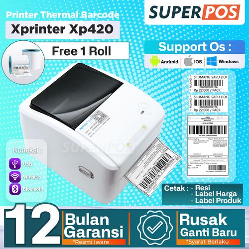 Promo Printer Barcode Thermal Label Usb - Bluetooth - WIfi Xprinter Xp420B - Putih, Usb ...