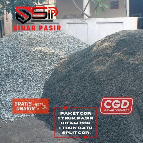 Jual paket cor 1 truk batu split & 1 truk pasir hitam cor murni free ...