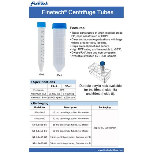 Jual Centrifuge Tubes Sterile 15 mL, Polypropylene - Finetech (25pcs/pk ...