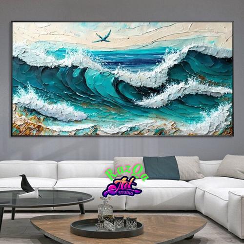 Jual Lukisan Tangan Modern Abstract Blue Ocean Acrylic Painting on ...