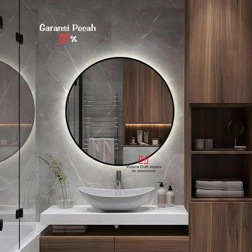 Jual Cermin LED Kamar Mandi Bulat Lis Hitam - Lampu Putih - 50 cm - Kab ...