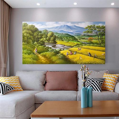 Jual lukisan tangan padi menguning lukisan dinding ruang tamu modern ...