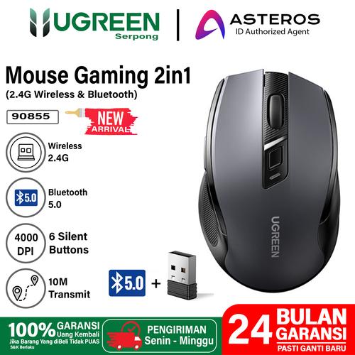 Promo UGREEN Mouse Gaming Wireless 2.4G + Bluetooth Silent Click 4000 ...
