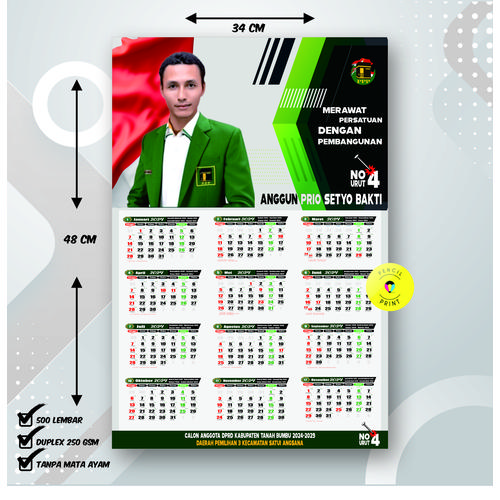 Jual 500 pcs KALENDER DINDING PARTAI, BAHAN DUPLEX 250 gsm TANPA MATA ...