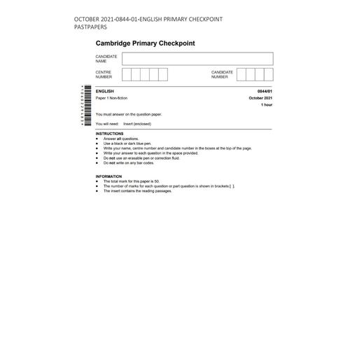 Jual Primary Checkpoint English 0844 2021-2022 past papers and mark ...