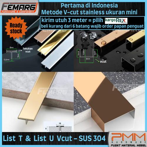 Jual Plat Stainless list U 304 V cut 5 8 10mm FEMARG Gold Rosegold ...