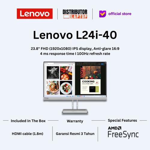 Promo Lenovo Monitor L24i-40 24" IPS FHD 100hz HDMI GARANSI RESMI - Non ...