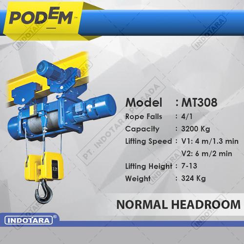 Promo Electric Wire Rope Hoist Podem Normal Headroom MT308 (4 Rope ...