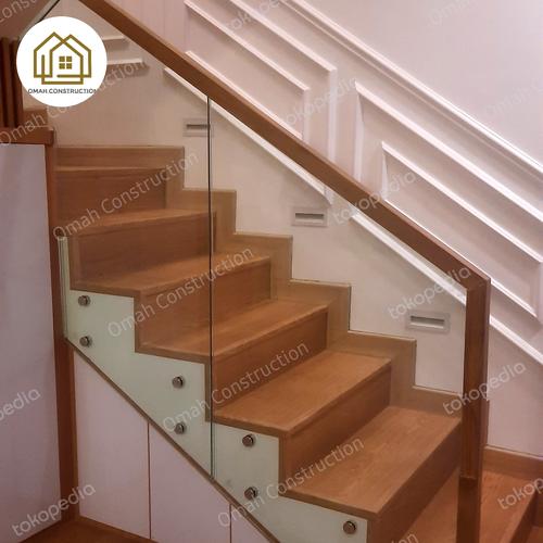 Jual Railing Kaca Frameless Spider Handrail Kayu Jati Mewah Murah ...