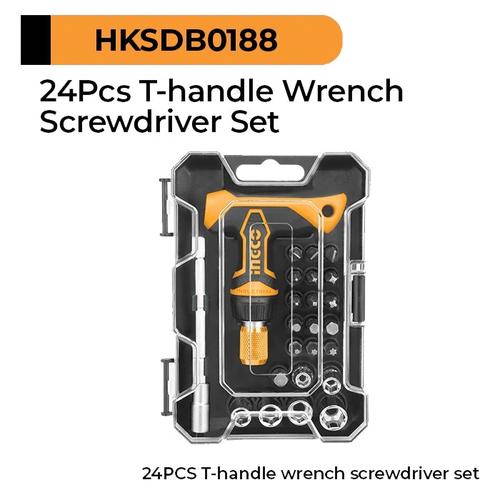 Jual Ingco T-Handle Wrench Screwdriver Set HKSDB0188 24 Pcs Toolkit ...
