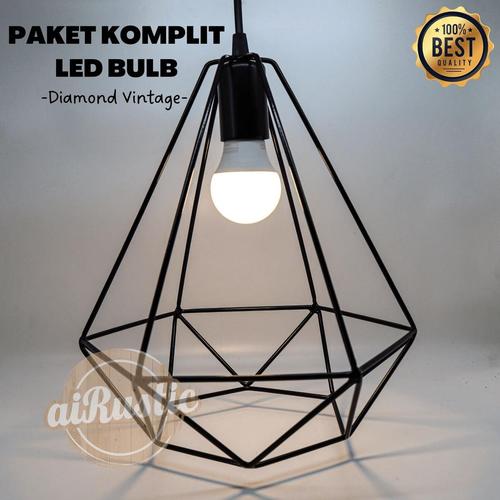 Jual Paket Komplit Led Bulb - Kap Lampu Gantung Diamond Rustic Pendant ...
