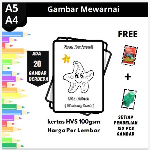 Jual Kertas Mewarnai Seri Hewan Laut 2D Anak PAUD TK SD Kertas HVS ...