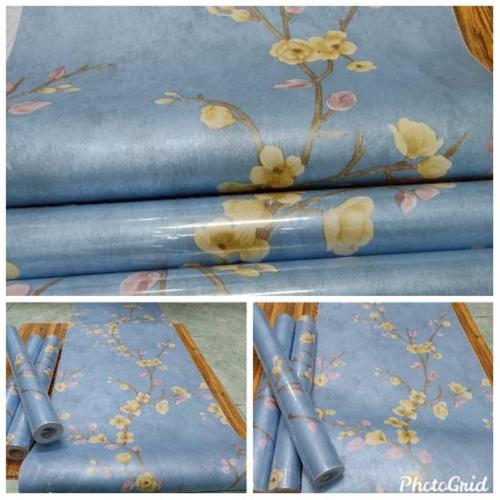 Jual WALLPAPER STICKER MOTIF BUNGA SAKURA DASAR BIRU 45 CM x 9 - 10 M ...