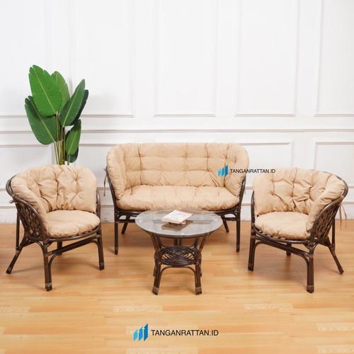Jual Kursi Rotan Set Ruang Tamu Minimalis Premium - Putih, Bantal ...