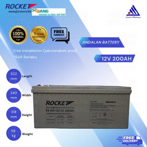 Jual Baterai UPS Rocket 12V 200A ES 200-12 Aki Kering 12V 200Ah - Kota ...