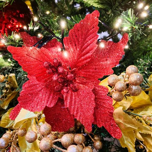 Promo BUNGA Natal POSENTIA Glitter / HIASAN POHON NATAL - Gold 30cm-442 ...