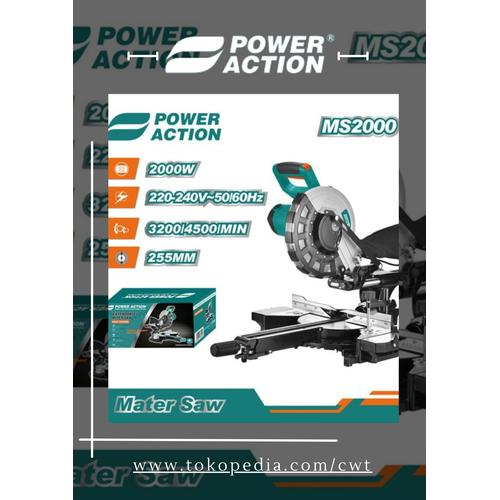 Jual Sliding Miter Saw 2000 Watt Power Action MS2000 Gergaji miter sliding - Kota Surabaya - CWT ...