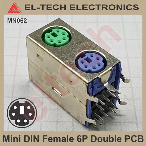 Jual MINI DIN 6 6P 6Pin P Pin Female Dual Connector PS2 PCB Green ...