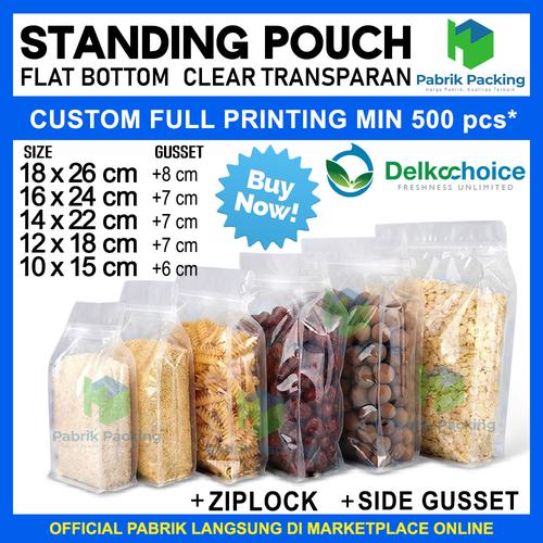 Jual Standing pouch flat bottom ziplock clear transparan full bening ...