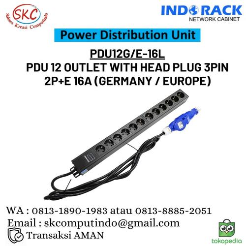 Jual Indorack PDU12G/E-16L PDU 12 Outlet with head plug 3pin 2P+E 16A ...