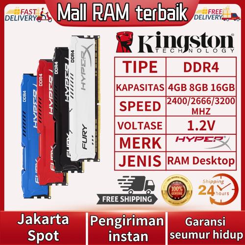 Jual Kingston Hyperx Ddr4 Ram 4gb 8gb 16gb 2400 2666 3200mhz Desktop 4gb 2400mhz Biru