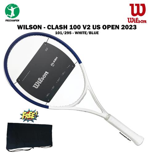 Promo Raket Tenis WILSON US Open Clash 100 V2 100in 295gr White Blue ...
