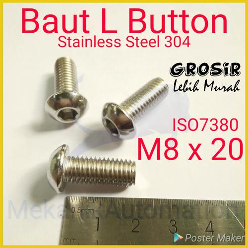 Jual Baut L Button M8 x 20 SUS304 - Jakarta Timur - Mekanikautomation | Tokopedia