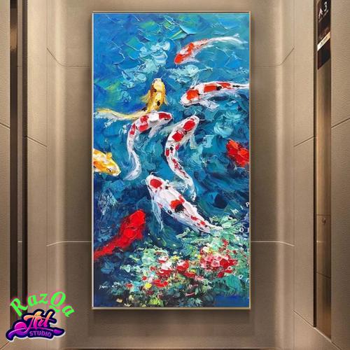 Jual Lukisan Tangan Modern Abstract Texture Koi Fish Fengshui, Palette ...