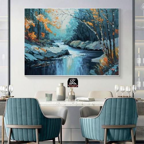 Jual Lukisan Abstrak sungai hutan eropa Modern ukuran 135cmx85cm Frame ...