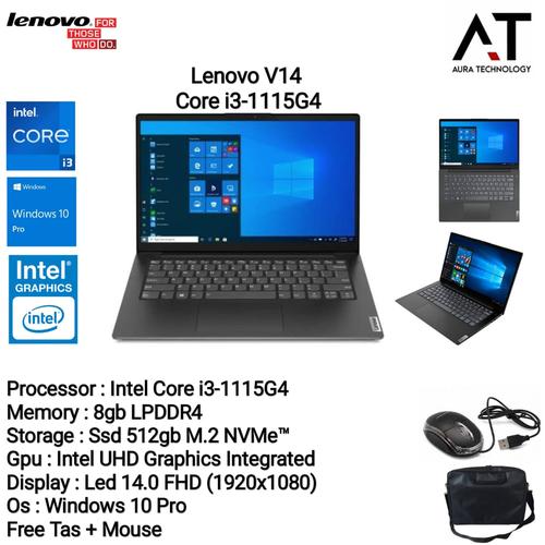 Promo Lenovo v14 i3-1115g4 8gb ssd 512gb 14" windows 10 pro - 8GB SSD 256GB Cicil 0% 3x ...