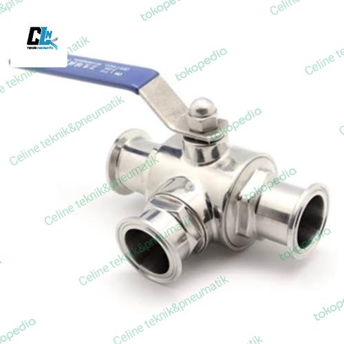 Jual BALL VALVE SANITARY 3 WAY STAINLESS SS304 1" INCH FOODGRADE 3 ARAH ...