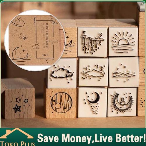 Jual 16Pcs Cap Stampel huruf kayu / Stempel Mini Unik / The Moon And ...