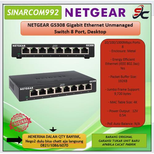 Jual NETGEAR GS308 Gigabit Ethernet Unmanaged Switch 8 Port, Desktop ...