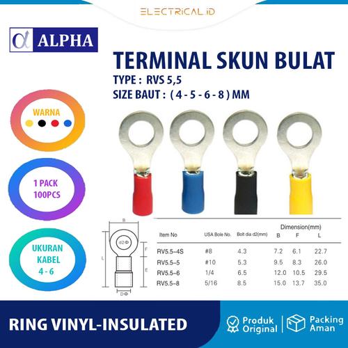 Jual Terminal Sekun Bulat Skun Ring O RVS 5.5-5 Brand Alpha - 4mm, Hitam - Kota Tangerang ...