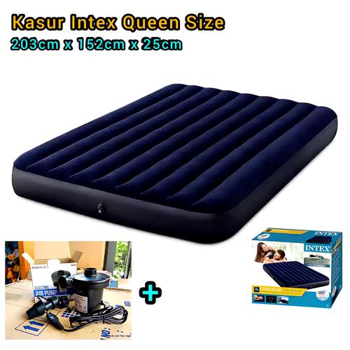 Jual Kasur Angin Intex Dura Beam Queen Twin Air Bed Intex 64709 Blue Pompa - Kasur + Pompa ...