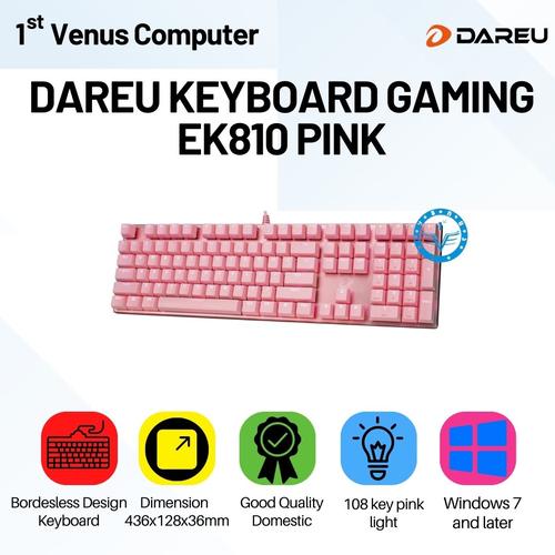 Jual KEYBOARD GAMING DAREU EK810 PINK FULLSIZE MECHA / EK-810 / KBG06 ...
