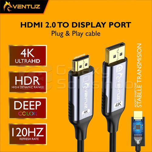 Jual VENTUZ HDMI 2.0 To Display Port (DP) Gold Plated 4K 60Hz Cable - 1.8m - Kota Malang - GASOL ...
